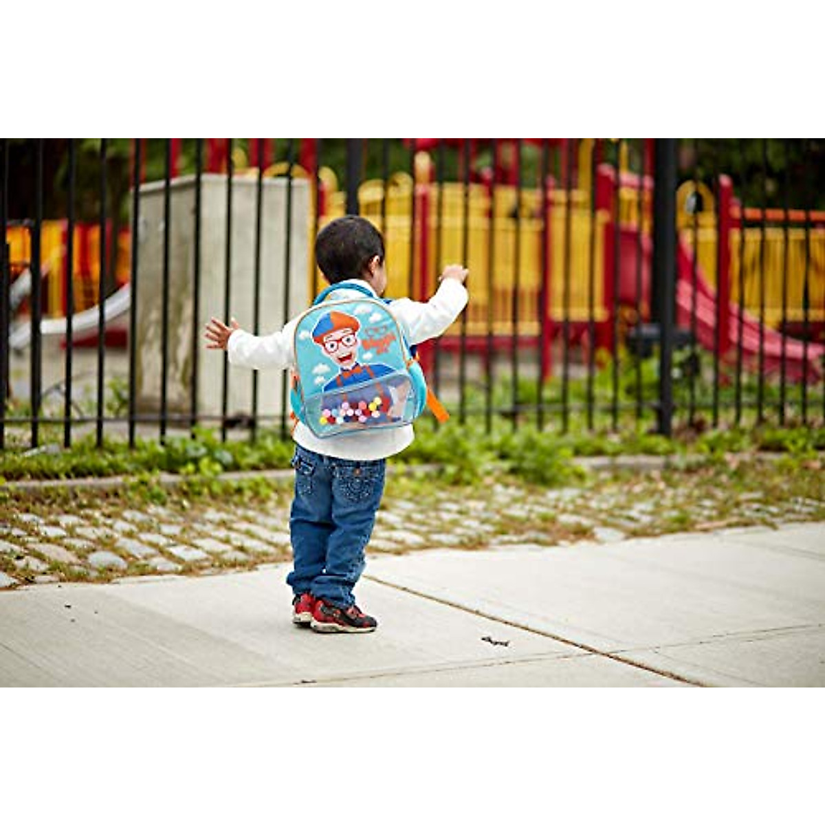 Blippi Backpack with Sound for Boys and Girls, Clear Front Pocket and Mesh Side Pockets, Toddler’s Schoolbag with Padded Back and Adjustable Straps, Versatile Day Pack for Kids, Blue and Orange
