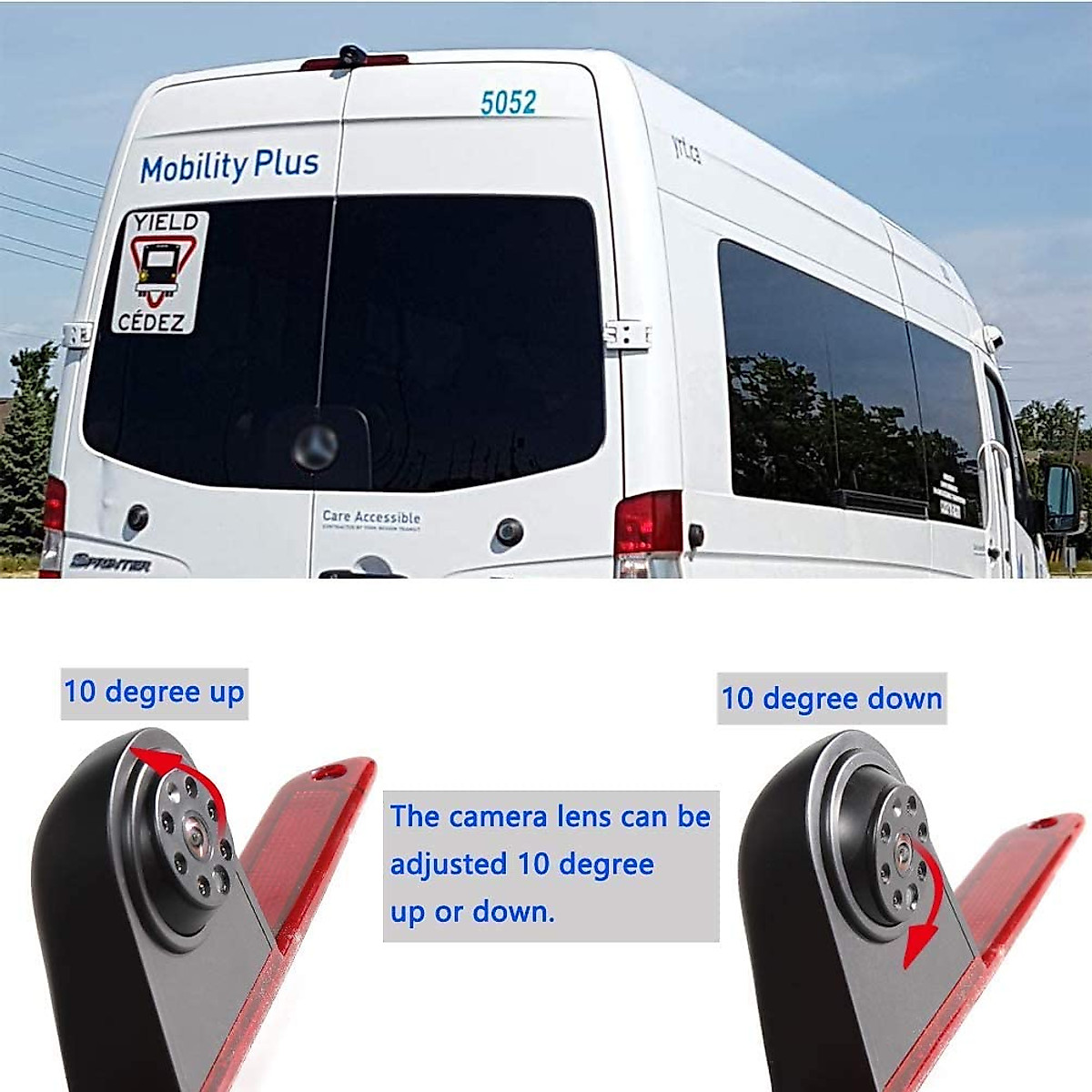 EWAY 3rd Third Brake Light Backup Camera for Mercedes Benz Sprinter Volkswagen VW Crafter Vans 2007-2019 Roof Mount Reversing Camera for Top Rear Brake Light 8 IR Light Night Vision Rearview Camera