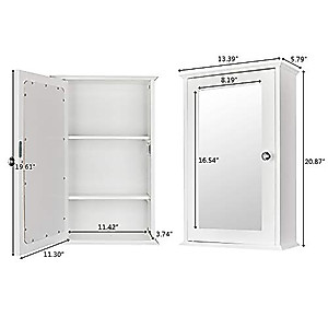 Bonnlo Bathroom Cabinet Wall Mount Mirrored Medicine Cabinet Storage Organizer with Single Door and 2 Adjustable Shelves White