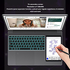 EBTOOLS 15.6in Laptop with 7in Sub Touch Screen, for Intel Celeron N5095 4 Core CPU, 16G LPDDR4, up to 512GB Expantion, Front 0.3 MP Camera, 8000mAh, for Win 11 10 (US Plug 16G+256G)