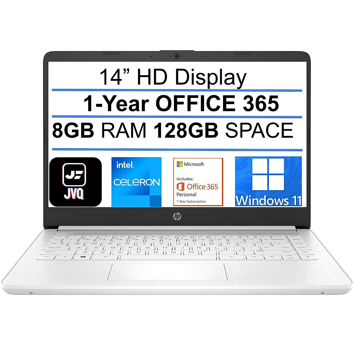 2022 Newest HP Stream 14" HD Laptop, Intel Celeron N4020(up to 2.8GHz), 8GB RAM, 128GB Space(64GB eMMC+64GB Card), 1-Year Office 365, WiFi, HDMI, USB-C, Webcam, Bluetooth, Windows 11S, White+JVQ MP