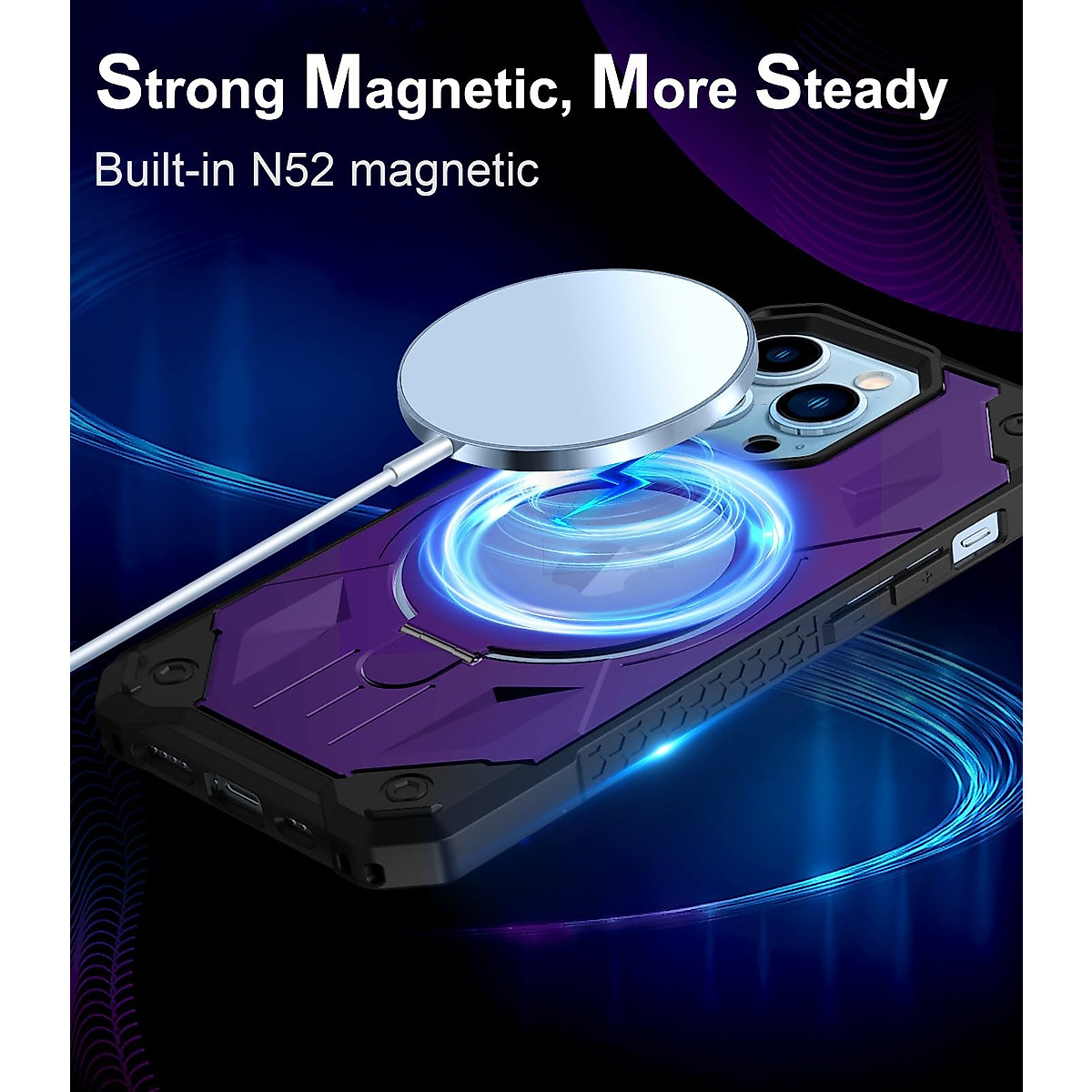 STERKER for iPhone 13 Pro Max Phone Case [Invisible Built in Stand & Ring Holder] Compatible with MagSafe Military Grade Drop Protection Slim iPhone 13 Pro Max Cases for Men Women 6.7", Purple