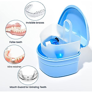 Y-Kelin Denture Retainer Cleaner Kit, Denture Cleaning Case with Denture Brush (Blue)