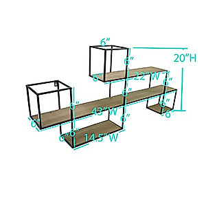 Admired By Nature White Oak Wood Modern Offset Mounted Metal Hanging Storage Floating Shelves, Black, ABN5E159-NTRL Wall Shelf