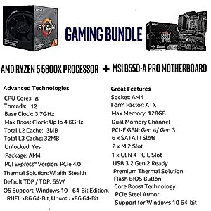 INLAND Performance 2TB NVMe PCIe Gen 4.0 M.2 2280 SSD + AMD Ryzen 5 5600X Desktop Processor 6-core Unlocked Bundle with MSI B550-A PRO AM4 DDR4 ATX Motherboard