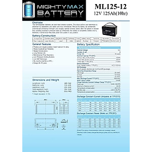 Mighty Max Battery 12V 125AH SLA Battery for Zoeller 508 Aquanot Backup Sump