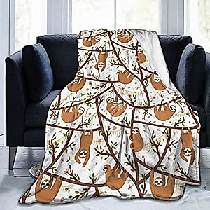 Cartoon Sloth Sloth on The Tree Flannel Blanket Fleece Throw Blanket Ultra Soft Blanket Comfortable Warm Bed Blanket for Bed Couch Sofa Living Room