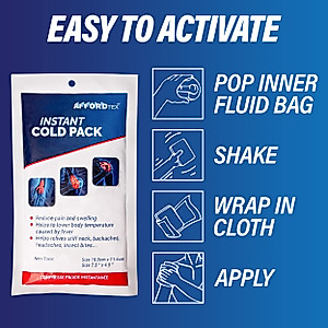 AFFORDTEX Instant Cold Pack –6 Count Disposable 7.5 x 4.5 Inches Ice Packs – Must Have Medical Supplies for Outdoor Activities – Ice Packs Ideal for Injuries, Inflammation, Sprains, Strains