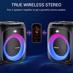TONOR Karaoke Machine for Adults, Portable Bluetooth Singing PA Speaker System with 2 Wireless Microphones and RGB LED Lights, Supports BT/AUX/USB/TF Card for Party, Home Karaoke, Outdoor/Indoor K6