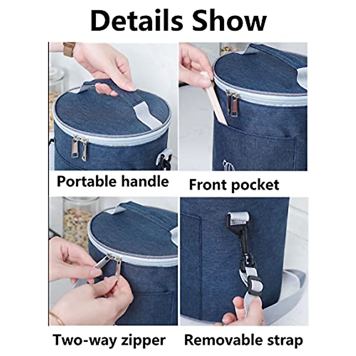 Dezapuby Waterproof Oxford Bento Bag Portable Round Insulated Lunch Bag with Removable Strap Thicken Aluminum Cooler Bag Two-way Zipper for Women and Men Work Travel Picnic (Gray)