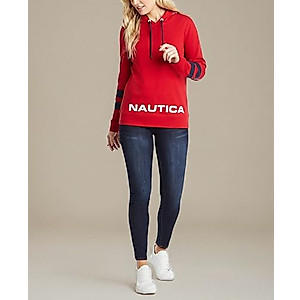 Nautica Women's Classic Supersoft 100% Cotton Pullover Hoodie, Red, Medium