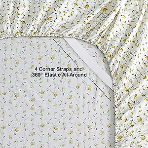 softan Full Sheet Set Floral Bed Sheets Full Printed Sheets Double - 4 Piece Soft Microfiber Patterned Fitted Sheets Full with 15" Deep Pocket, Yellow Flower