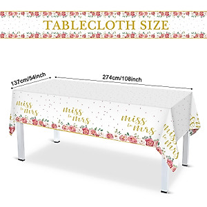 Zhehao 170 Pcs Bridal Shower Floral Party Supplies Miss to Mrs Plates and Napkins Rose and Gold Disposable Paper Tableware Set Includes Plates Cups Napkins Tablecloth for Wedding Engagement Engagement