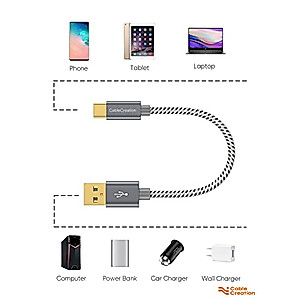CableCreation 6 inch USB C Cable Short, Short USB to USB C Cable 3A Fast Charging Cable, Braided USB C Male to USB Male Cable for Power Bank, Galaxy S23, iPad Pro iPad Mini S22 S21 Z Flip, etc, Gray