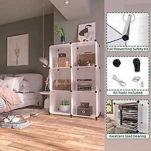 Homywish Cube Storage Organizer 6-Cube Closet Storage Shelves with Wooden Hammer DIY Closet Cabinet Room Storage Bookshelf Plastic Square Organizer Shelving for Home, Office, Bedroom, White…