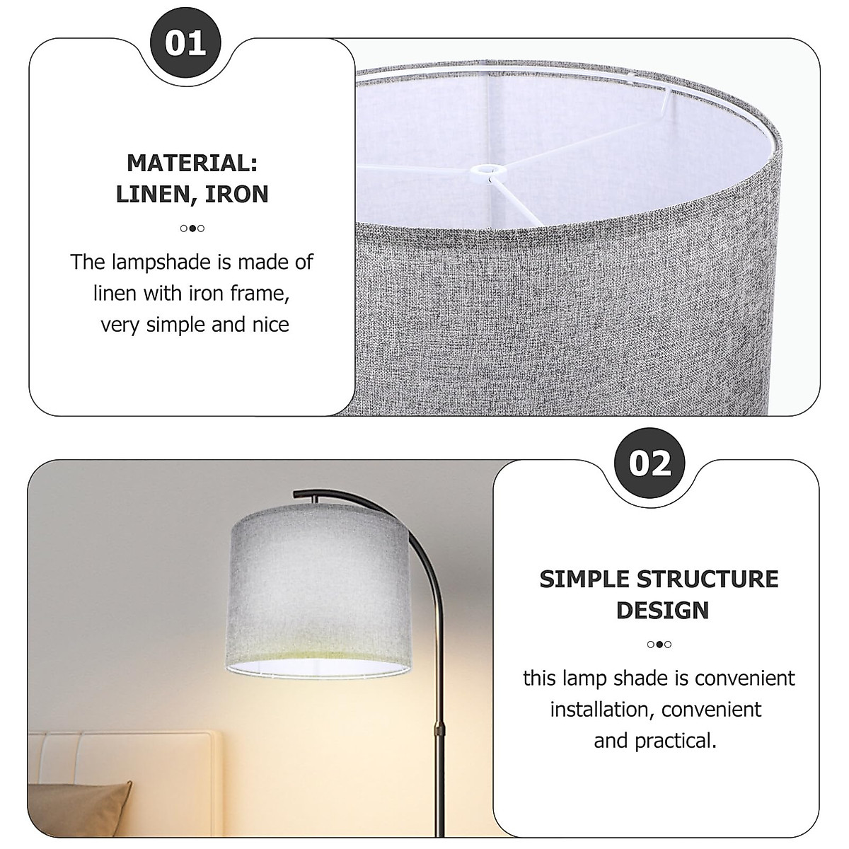 NOLITOY Drum Lampshade for Table Lamps Floor Lamp, 12.9 x 12.9 x 10 inch Linen Lamp Shade Medium Fabric Lamp Cover Handcraft Lampshade Replacement Grey