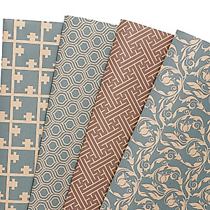 PlandRichW Kraft Wrapping Paper Folded 12 Sheets, Navy Geometric Design Kraft Paper for Christmas, Birthday, Holiday, Party, Baby Shower, Pre-Cut Each 20 X 29 Inches