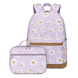 LAMOGRAFY Daisy Prints Kids Backpack Girls School Bookbag Set Elementary and Middle Students Daypack(2Pcs)