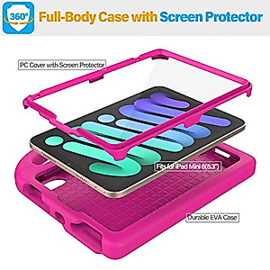 SUPLIK Kids Case for iPad Mini 6 (8.3-inch, 2021), iPad Mini 6th Generation Case for Kids, Built with Screen Protector, Durable Shockproof Protective Cover with Handle Stand, Pink
