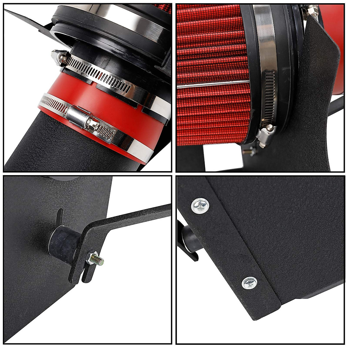 SUPERFASTRACING 4" Cold Air Intake System + Heat Shield Replacement for 1999-2006 GMC/Chevy V8 4.8L/5.3L/6.0L Silverado 1500/2500/3500 (Black&Red)