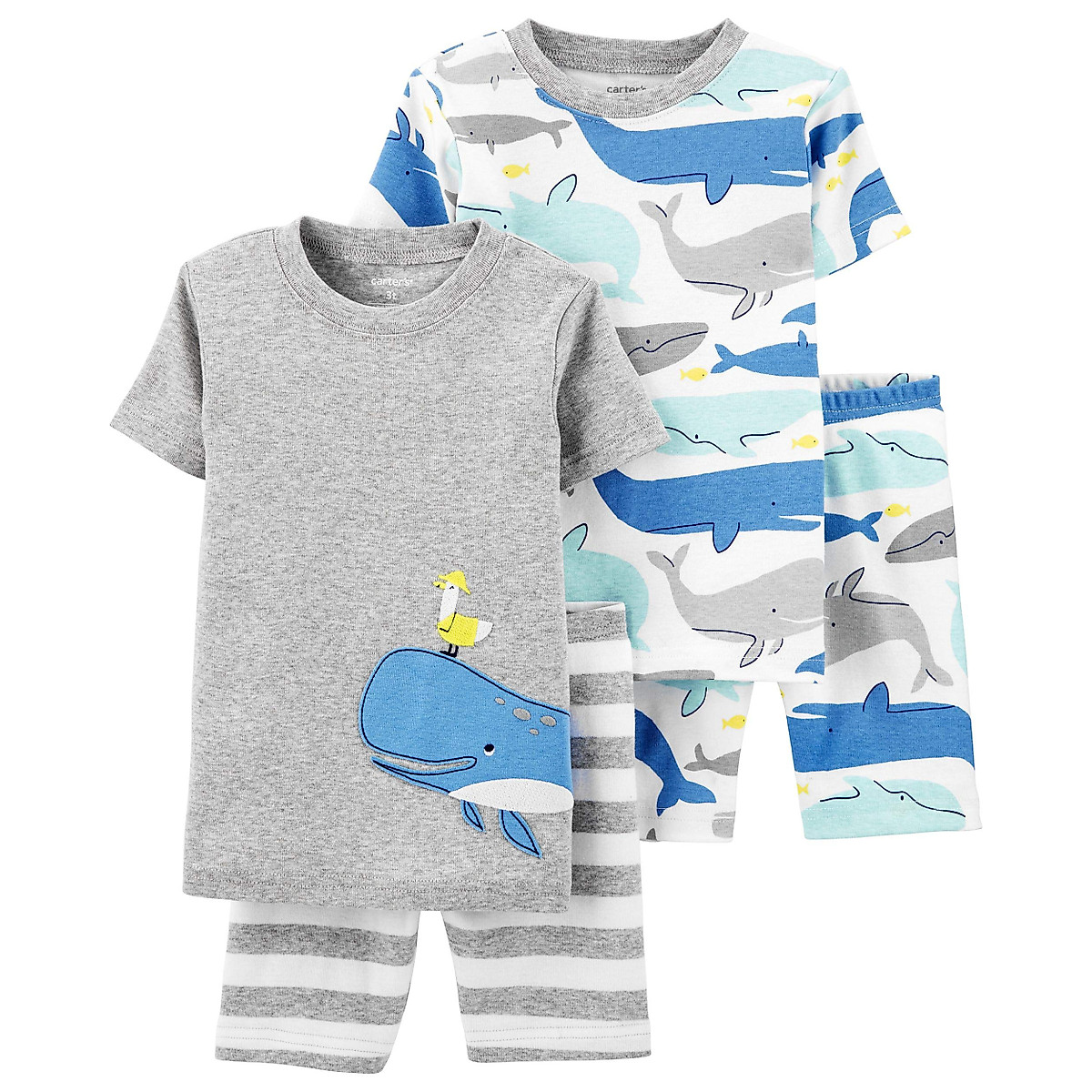Carter's 4-Piece Toddler and Baby Boy's Snug fit Cotton Pajamas (Whale, 4T)
