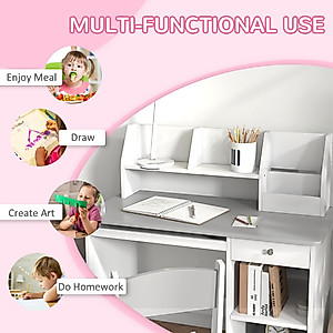 Qaba Kids Desk and Chair Set with Storage, Study Desk with Chair for Children 5-8 Years Old, Gray