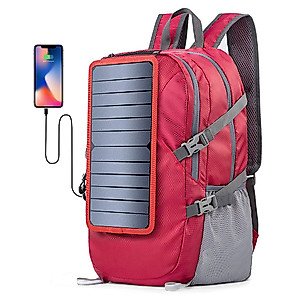 ECEEN Hiking Backpack Travel Daypack Packable with 7Watts Solar Panel Charger for Phone Power Bank Outdoor Emergency