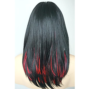 Medium Length Layered Wigs Black with Red Highlights wigs Layered wig with bangs Synthetic wig Highlight for white Women (Black with red)