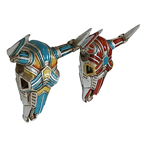 Ebros Gift Set of 2 Red and Blue Western Robotic Cyborg Horned Cow Skull 10" H Wall Decor Sculptures Wildlife Bisons Bulls Spirit Totem Accent Sculpture