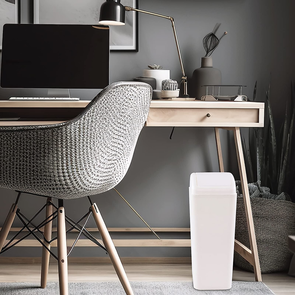 Esdiplot 3.5 Gallon Plastic Trash Can with Swing Top Lid, Slim Swing Lid Garbage Bin Wastebasket