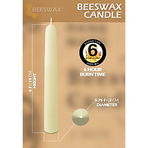 Hyoola 6" Beeswax Taper Candles - 6 Hour Burn Time - White Beeswax Candles - 4 Pack