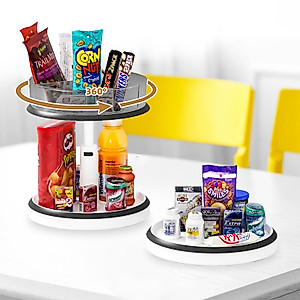 DIHUMK 2 Tier Lazy Susan Turntable Organizer for Medicine Cabinet Bottle Pantry Countertop with Clear Large Spice Rack 11 Inch Grey