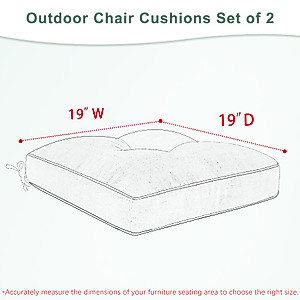 Favoyard Patio Chair Cushions 19 × 19 Inch Water Resistant & 3-Year Color Fastness Outdoor Chairs Cushion for Seat Dining Rocking Wicker Chair Cushion with Tie Straps Tufted Square Pads, Blue, 2 Pack
