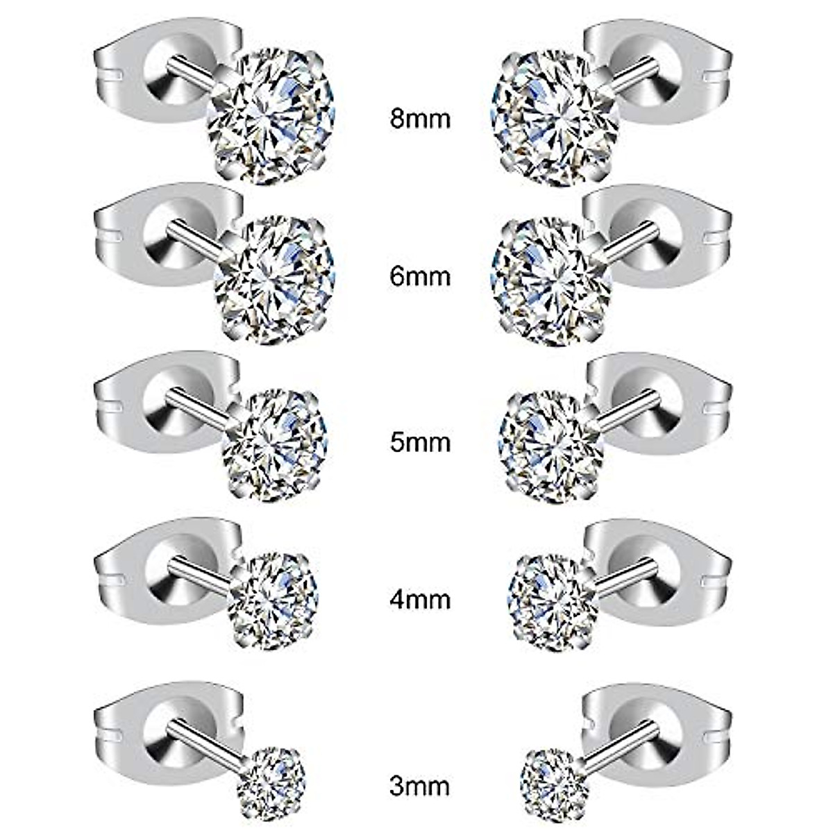 KANOUE 12 Pairs Stainless Steel Small Stud Earrings For Women Multipack,Cubic Zirconia Earrings Set Silver Stud Earrings for women,Hypoallergenic Earrings For Women Hoop Earrings