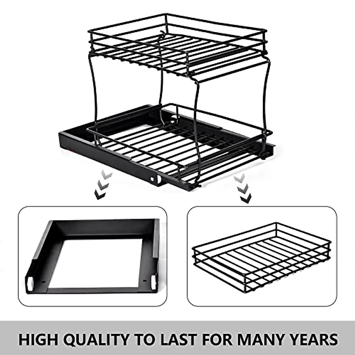 Kozloskyi Pull Out Slide Out Spice Rack Organizer for Cabinet Seasoning Rack Organizer for Kitchen Cabinet, Pantry, Closet, 2-Tier Slide Out Kitchen Cabinets and Pantry Closet Storage
