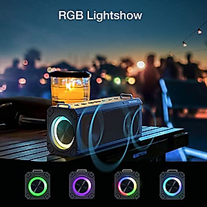 BlitzMax WA3 PRO 120W 360° Surround Stereo TWS Portable Wireless Bluetooth 5.0 Mini Speaker with Microphone,Waterproof,4 RGB Light,3 EQ Modes,Power Bank,DSP Technology,Outdoor Travel Party,AUX TF USB