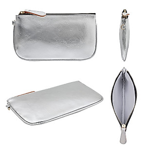 CRAZITAYA Wristlet Wallets for Women,Colorful Girls Leather Wallets Clutch Purse,Women's Wristlet Wallets Leather Handbags (Silver)
