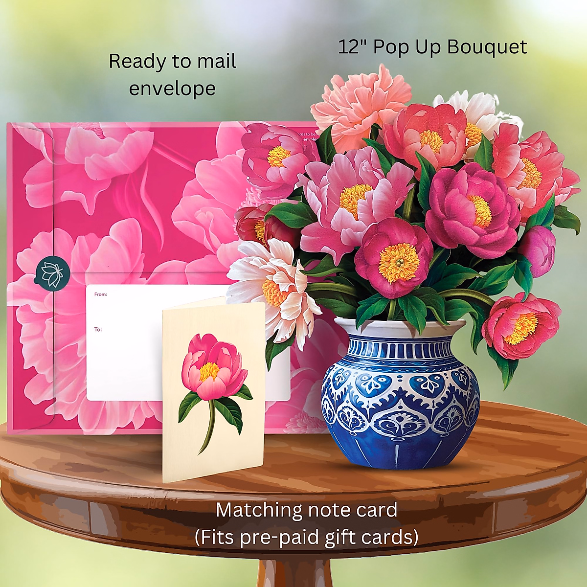 Freshcut Paper Pop Up Cards, Peony Paradise 12 inch Paper Flower Bouquet Greeting Cards with Blank Note Card & Envelope, Birthday Gifts for Women
