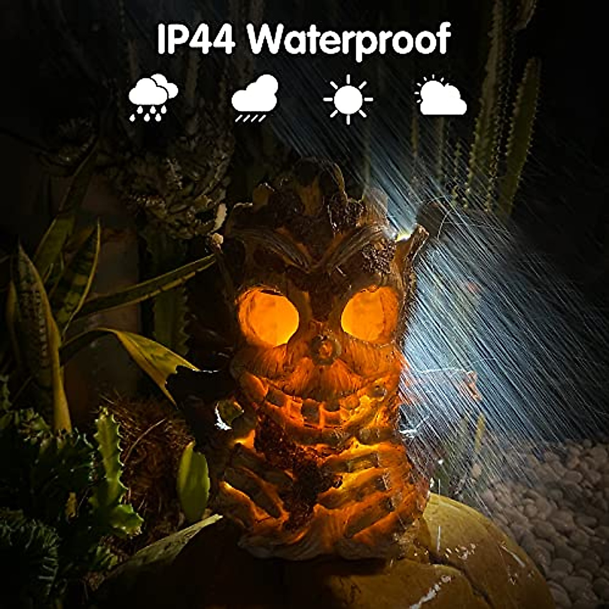 Outdoor Solar Statue Light, Waterproof Flickering Fire Lights Solar Powered Stump Light, Patio Table Tiki Lantern for Home Garden Patio Yard Pathway Decor