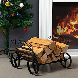 DOEWORKS Fireplace Log Rack Decorative Wheels Fire Wood Carriers Heavy Duty Firewood Holder Stand for Indoor/Outdoor Fire Place