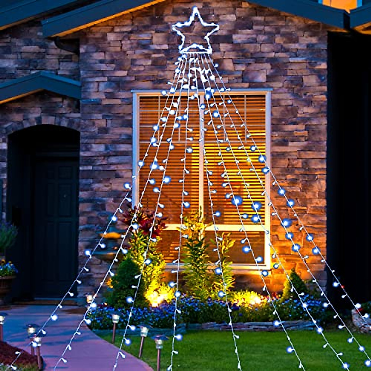 Joiedomi Christmas Outdoor Star String Lights, 335 LED 8 Lighting Modes Waterfall Lights for Christmas Tree Decorations, Home Party Wedding Garden Yard Patio Xmas Outdoor Décor (White)