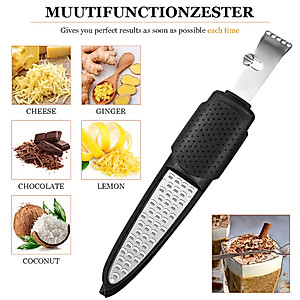 Lemon Zester Tool, Heavy Duty Cheese Vegetable Citrus Zester Grater with Handle for Lemon, Garlic, Nutmeg, Chocolate, Fruits, Vegetables - Stainless Steel Zester Grater & Cheese Shredder