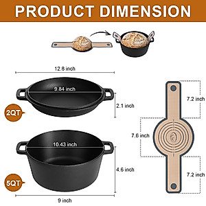 E-far Pre-Seasoned Cast Iron Dutch Oven, 5 Quart 2 in 1 Dutch Oven Pot with Skillet Lid and Silicone Bread Sling, Ideal for Bread Baking, Cooking, Stewing, Frying, Induction & Oven Safe - Black