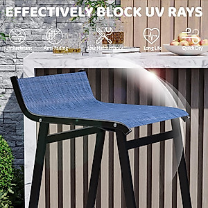 Sundale Outdoor Patio Metal Bar Stools Set of 2, Low Back Counter Height Tall Chairs, High Top Armless Pub Seat Barstools for Outside Porch Yard Deck Balcony, Modern Blue