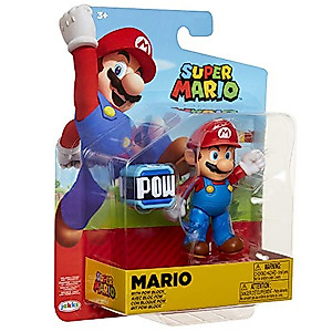 Super Mario Collectible Mario 4" Poseable Articulated Action Figure with POW Accessory