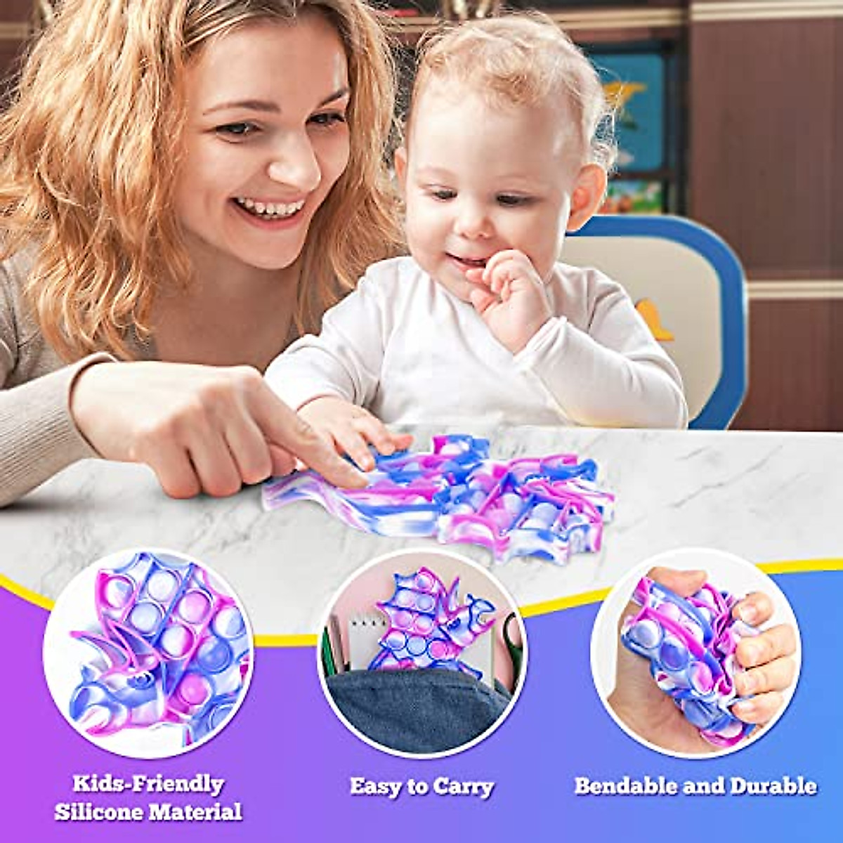 Dinosaur Fidget Push Pop Toy, Fidgets Educational Popping Toy for Girls Squeeze Bubble Sensory Toy Relieve Stress & Anxiety for Adults and Teen