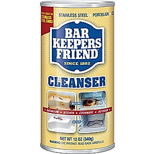 Bar Keepers Friend Powder Cleanser & Polish 12 Oz (Pack of 2) - Bundled with 1 Microfiber Towel and 1 Dual-Sided Sponge