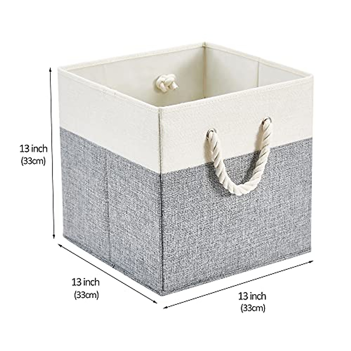 Onlycube Foldable Fabric Storage Bins 13x13x13 inch for Cube Organizer with Cotton Rope Handles, Collapsible Basket Box Organizer for Shelves and Closet, Beige/Grey, 4Pack