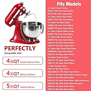 4.5-5QT Stainless Steel Dough Hook for KitchenAid Stand Mixer, Kitchen Aid Attachment Accessories/No coating/Dishwasher Safe Replacement for Kitchenaid Classic, Classic Plus and Artisan Serie Mixer