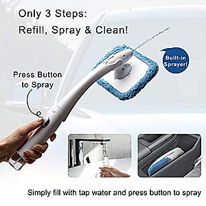 Car Duster Kit Spray Glass Windshield Cleaning Tool Defogging Foldable Handle 360° Pivoting Head Brush and 3 Reusable Microfiber Cleaning Bonnets for Interior Exterior Glass Screens Scratch Lint Free